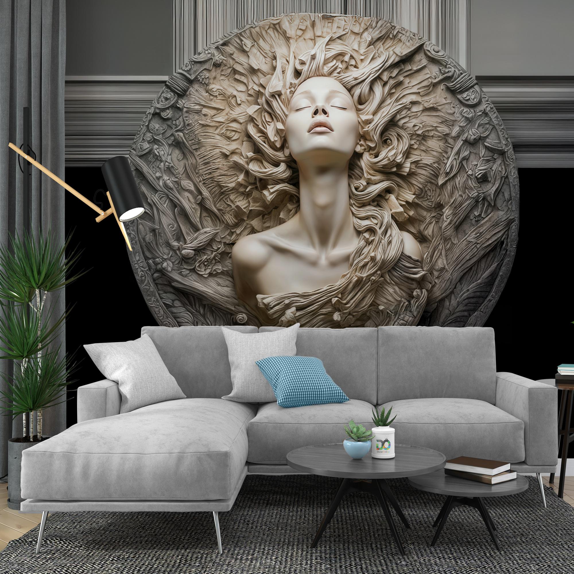 Sculpted Woman Bust Relief Mural - 3D Flowing Hair Fantasy Art ...