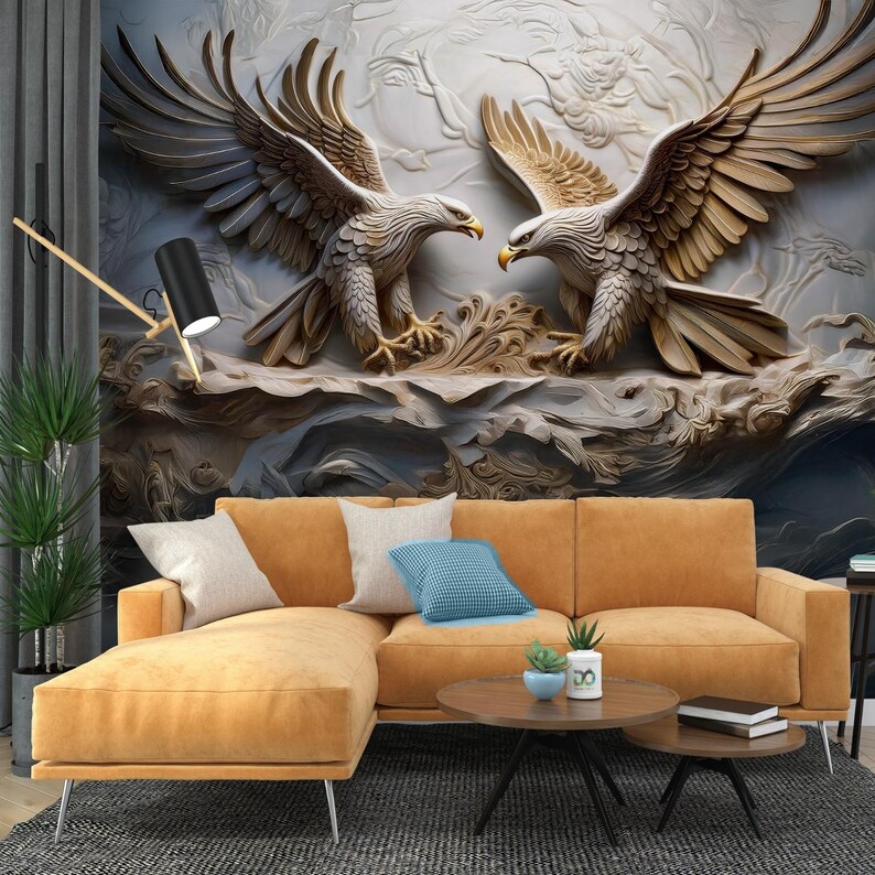 Majestic Eagle Relief Wall Mural - 3D Sculpted Birds Art - Powerful ...