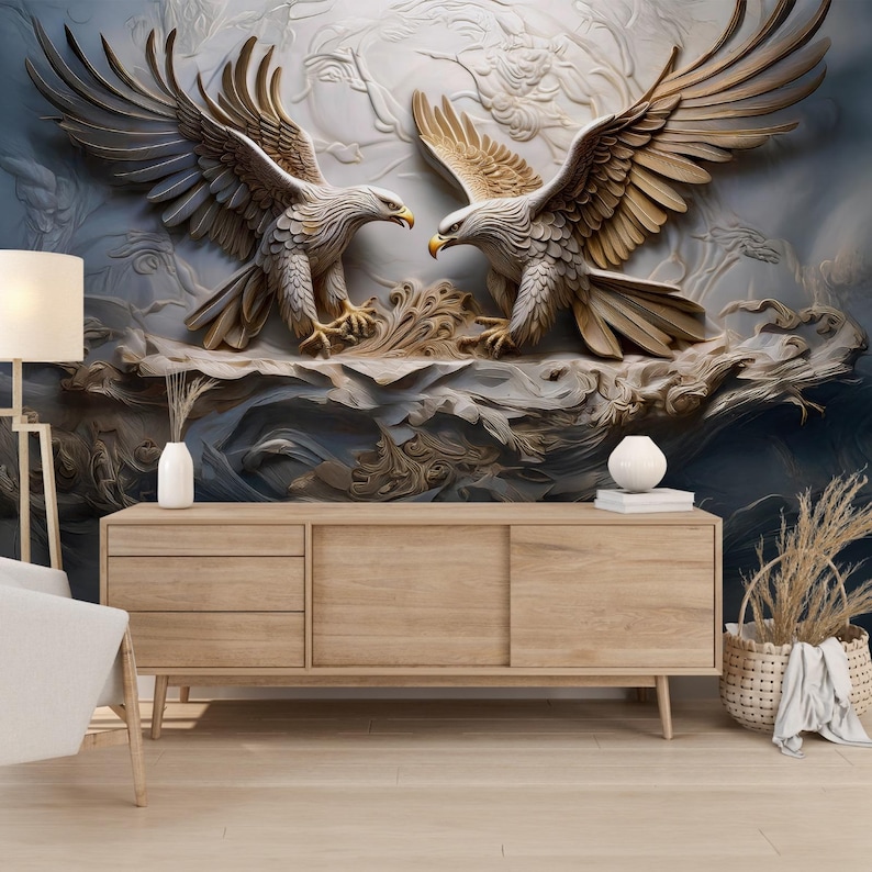 Majestic Eagle Relief Wall Mural - 3D Sculpted Birds Art - Powerful ...