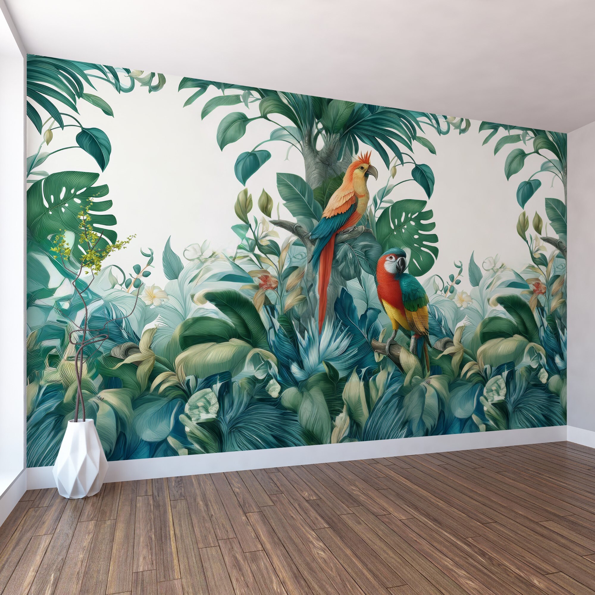 Tropical Parrots Paradise Wall Mural - Vibrant Jungle Birds Wallpaper ...