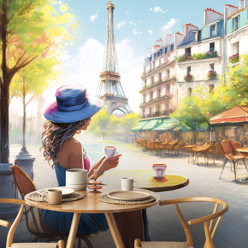 Eiffel Tower Parisian Cafe Wall Mural- Chic Vintage Street Art ...