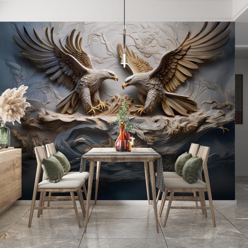 Majestic Eagle Relief Wall Mural - 3D Sculpted Birds Art - Powerful ...