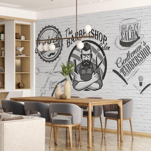 Vintage Barbershop Wall Mural - Retro Barber Signs Wallpaper ...
