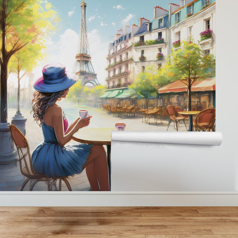 Eiffel Tower Parisian Cafe Wall Mural- Chic Vintage Street Art ...