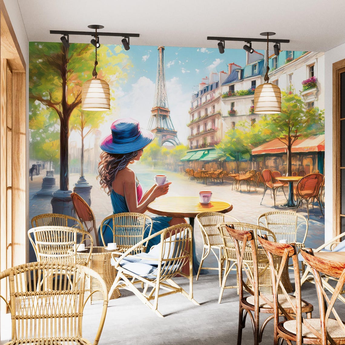 Eiffel Tower Parisian Cafe Wall Mural- Chic Vintage Street Art ...