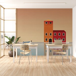 Modern Mediterranean Sunset Wall Mural Minimalist Coastal House ...