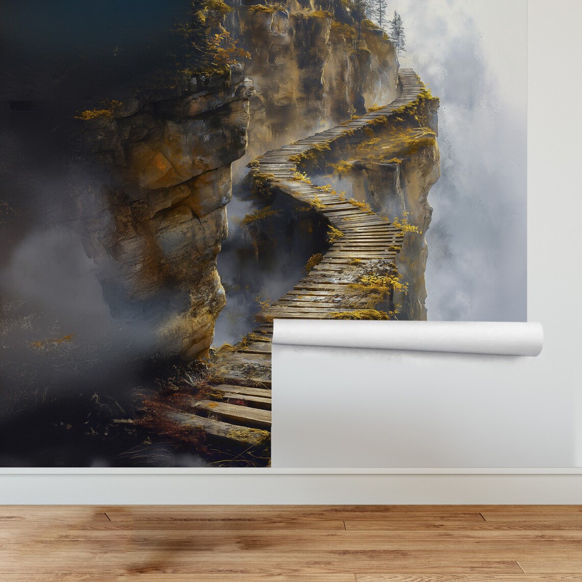 Fantasy Cliff Staircase Mural - Winding Mountain Path Wallpaper - Epic ...