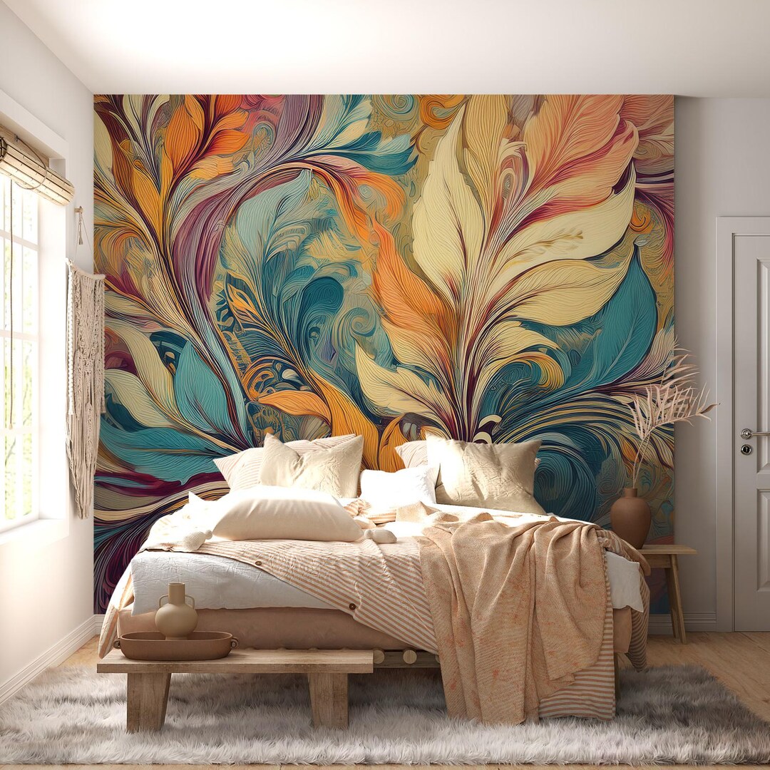 Abstract Flowing Leaves Mural - Colorful Fluid Art Wallpaper - Dynamic ...