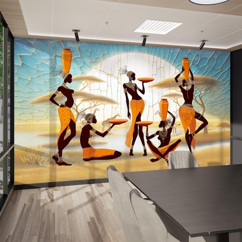African Tribal Women Mural – Elegant Ethnic Wall Art With Cultural ...