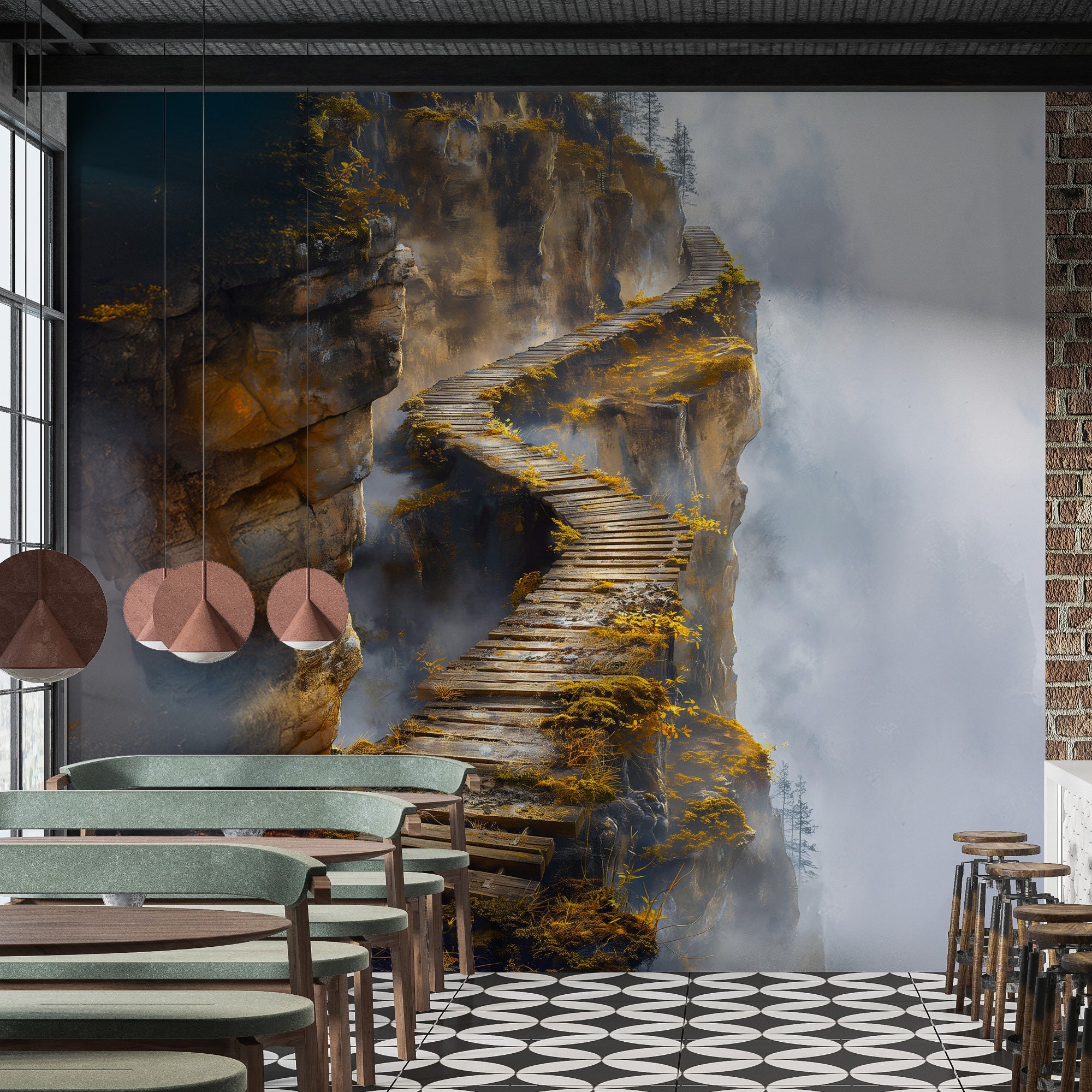 Fantasy Cliff Staircase Mural - Winding Mountain Path Wallpaper - Epic ...