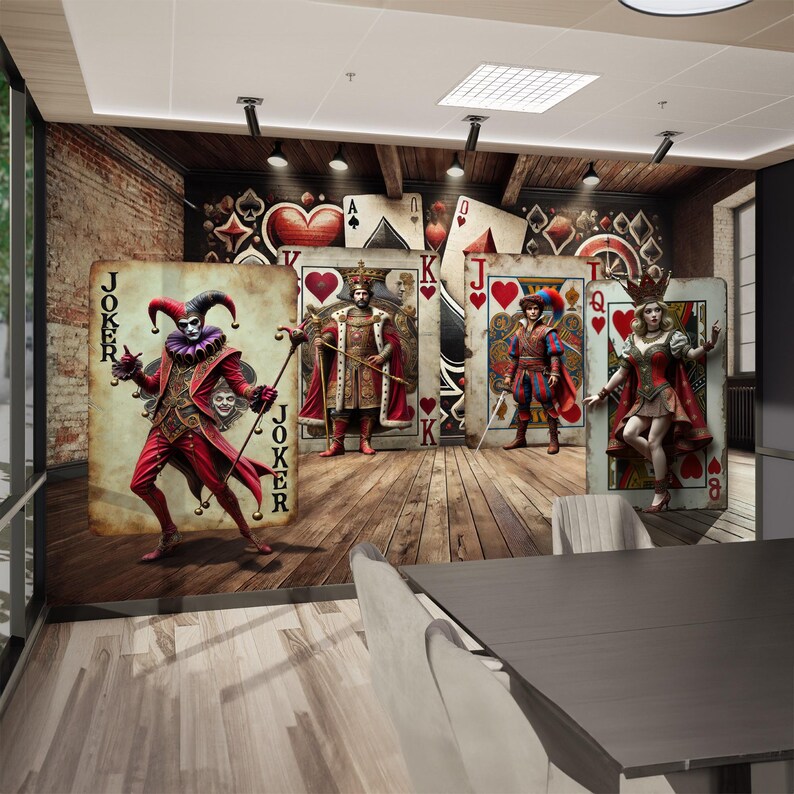 Playing Card Characters Mural - Joker King Queen Jack Fantasy Wallpaper ...