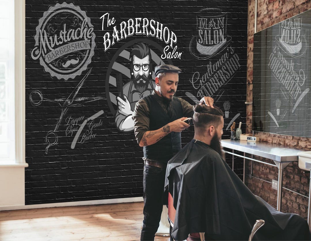 Vintage Barbershop Wall Mural - Gentleman’s Grooming Decor - Etsy
