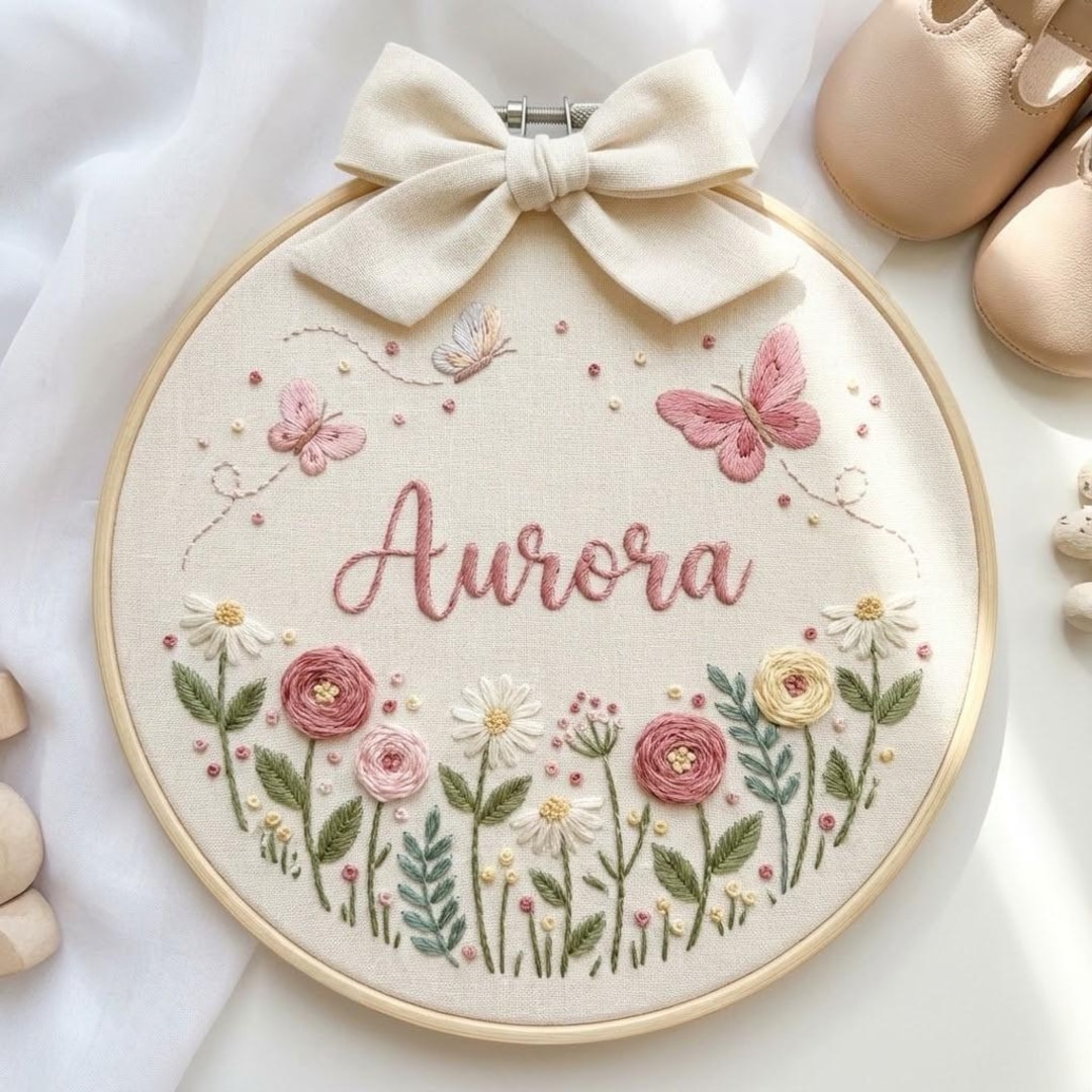 Blossom Meadow Name Hoop: Personalized Floral & Butterfly Embroidery - Etsy