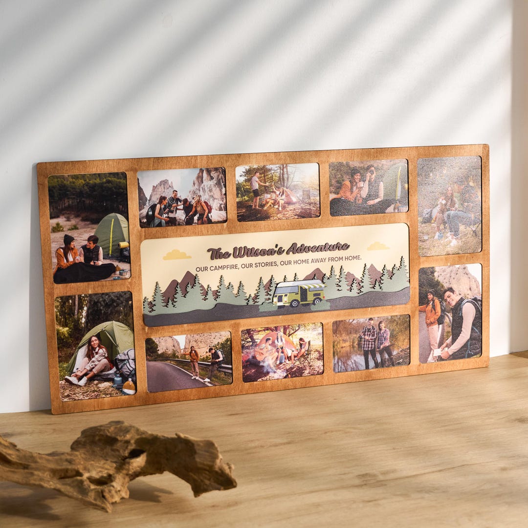 Family Travel Photo Frame, Wooden Collage Picture Frame, Custom 10 ...