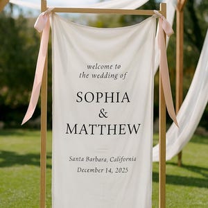 Elegant Wedding Welcome Banner, Custom Linen Wedding Sign, Modern ...