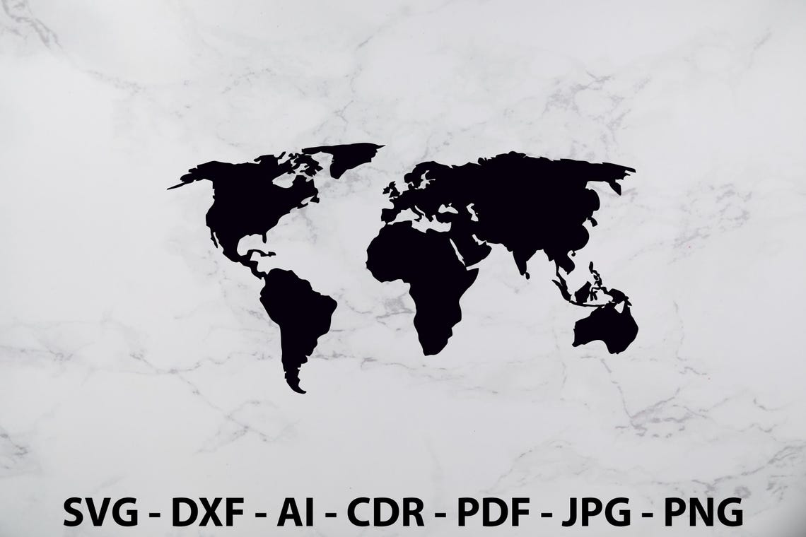 World Map Laser Cut Svg Dxf Files Wall Sticker Engraving Decal ...