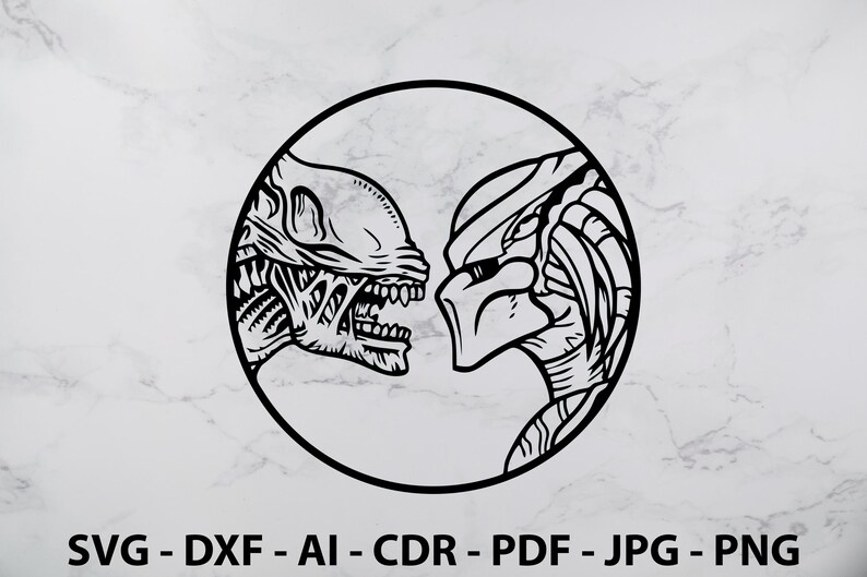 Alien Predator Laser Cut Svg Dxf Files Wall Sticker Engraving Decal ...