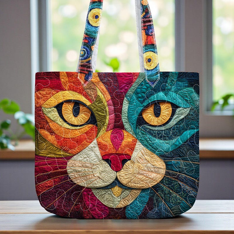 Cat Face Quilted Tote Bag - Etsy