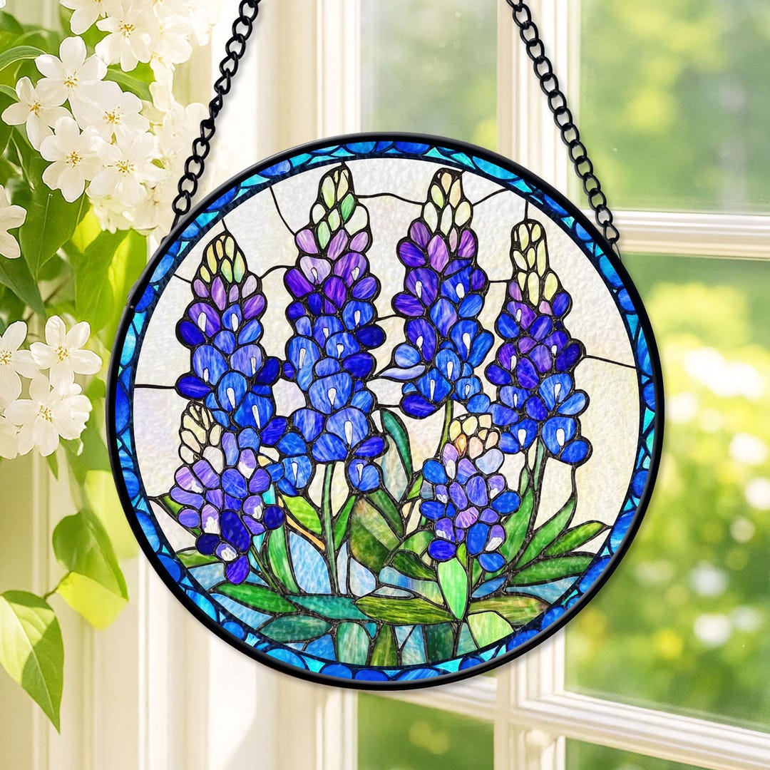 Texas Bluebonnet Suncatcher, Texas Bluebonnet Stained Glass Suncatcher ...