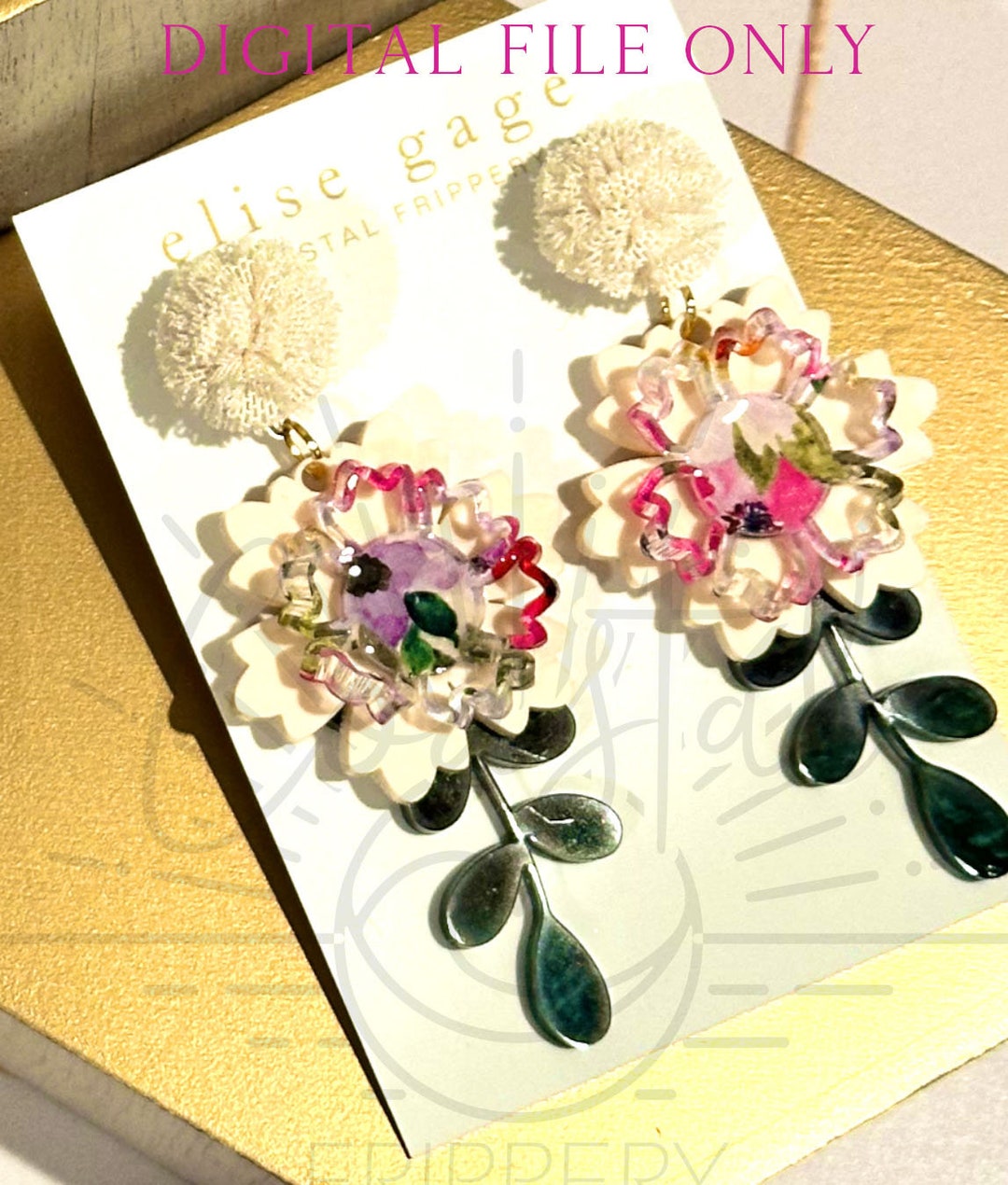 3D Molded Flower Earrings With Leafy Stem - DIGITAL FILE ONLY - Flower ...