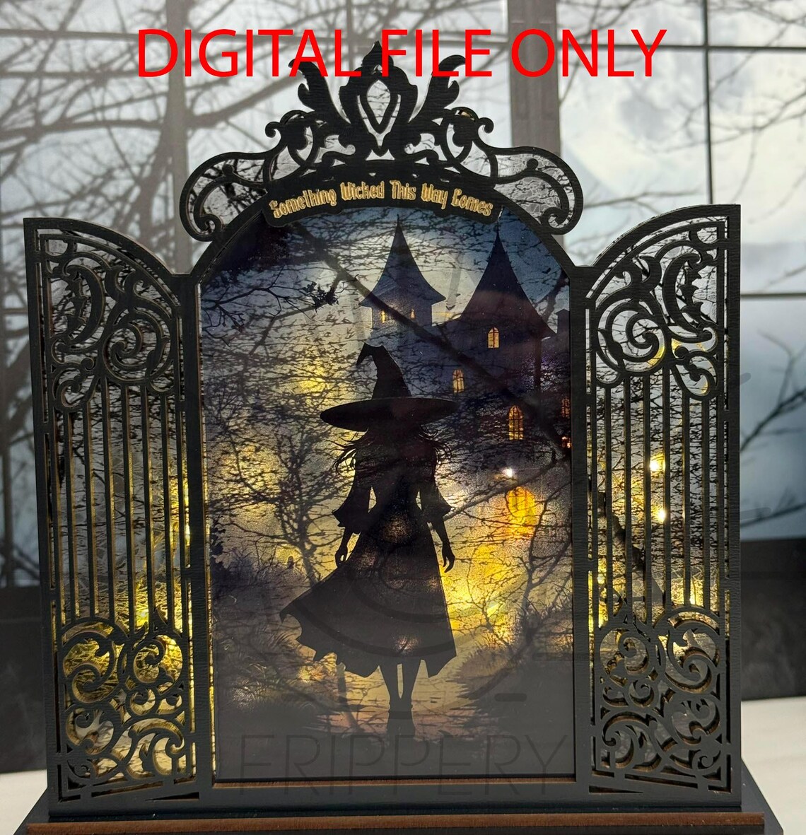 Cemetery Gate Suncatcher Lantern - Witch Lantern - Haunted Gate Window ...
