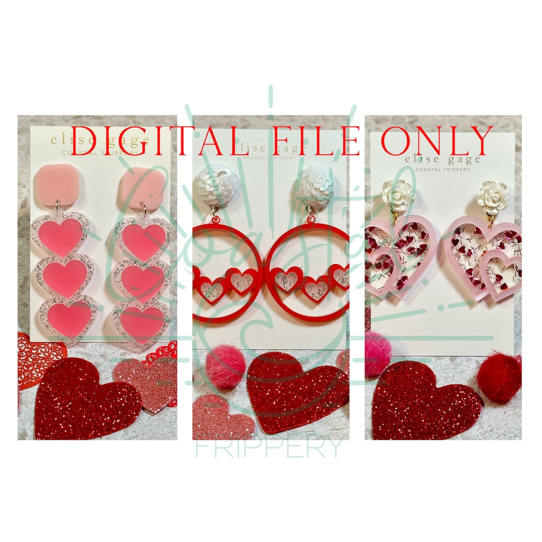 DIGITAL FILE ONLY Set of Valentines Day Inlay Earrings | Heart Inlay ...