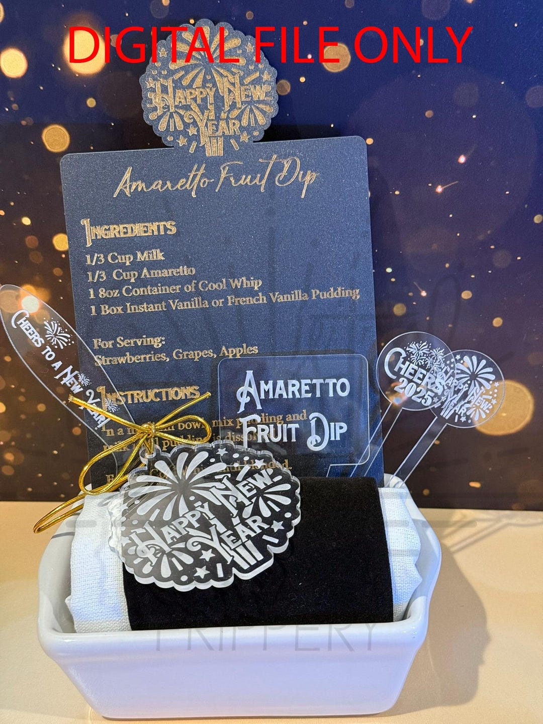 New Years Recipe Card Bundle - Amaretto Dip Recipe Card SVG File ...