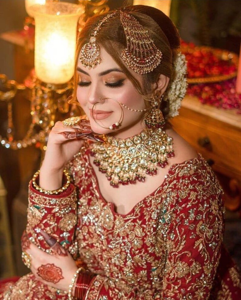 Gutka Kundan Bridal Jewelry Set – Traditional Choker, Nath, and Jhumar ...