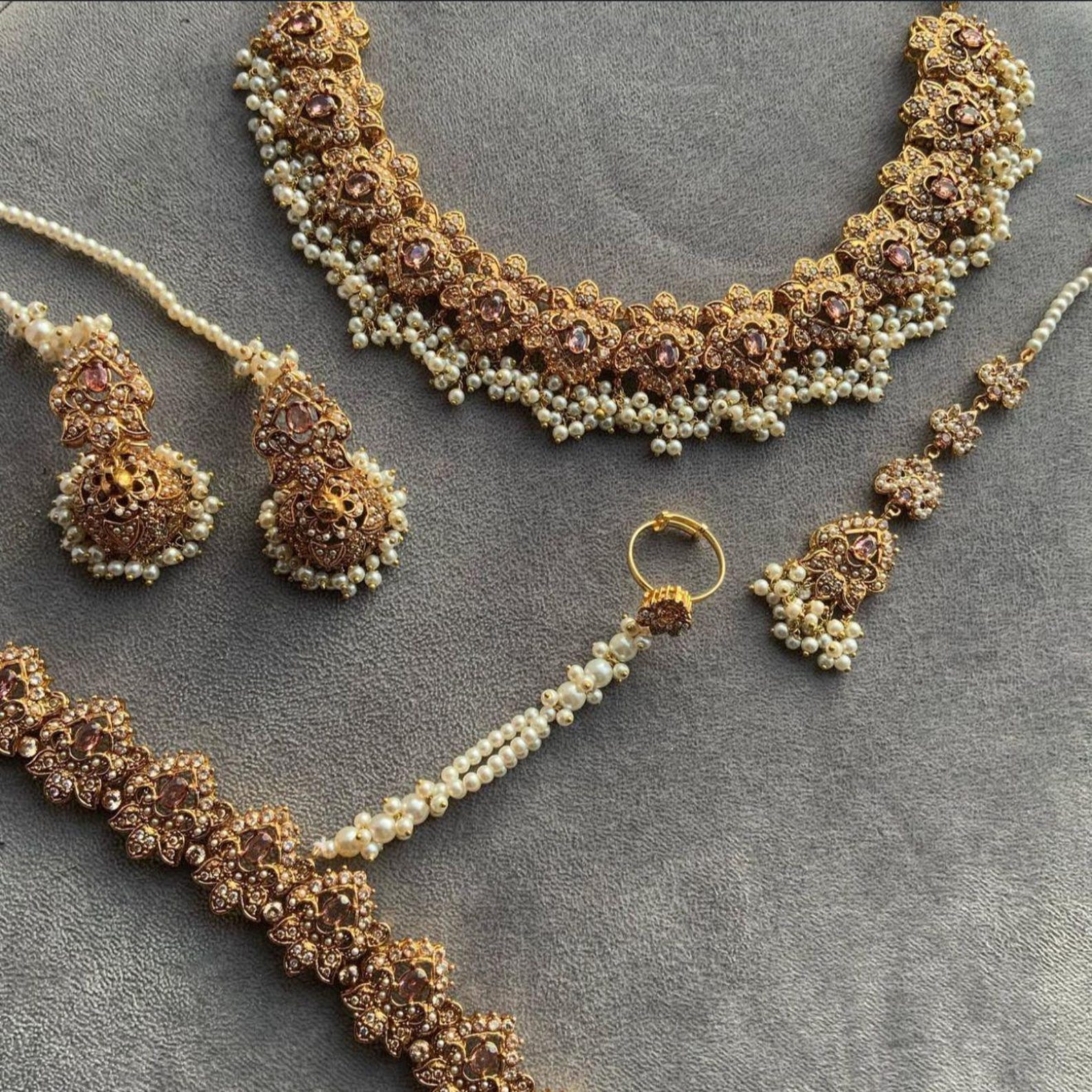 Pakistani Handmade Gold-plated Bridal Necklace With Heavy Jhumky Teeka ...