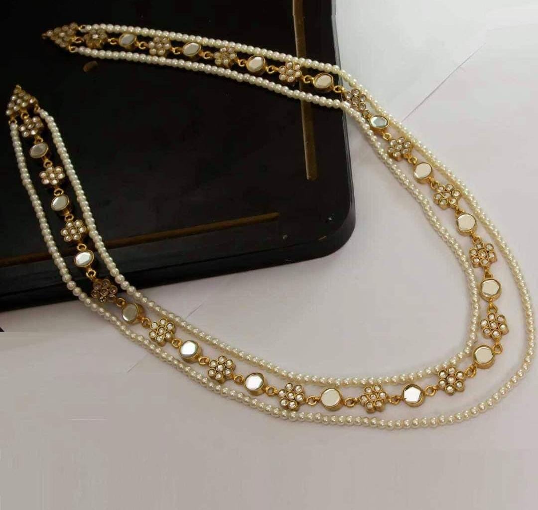 Handmade Farshi Kundan Long Mala | Single Line Kundan Mala With Pearl ...