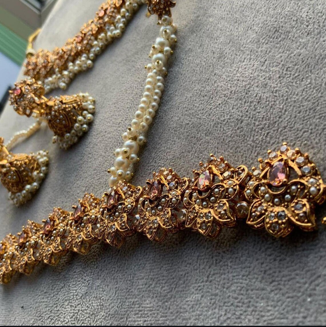 Pakistani Handmade Gold-plated Bridal Necklace With Heavy Jhumky Teeka ...