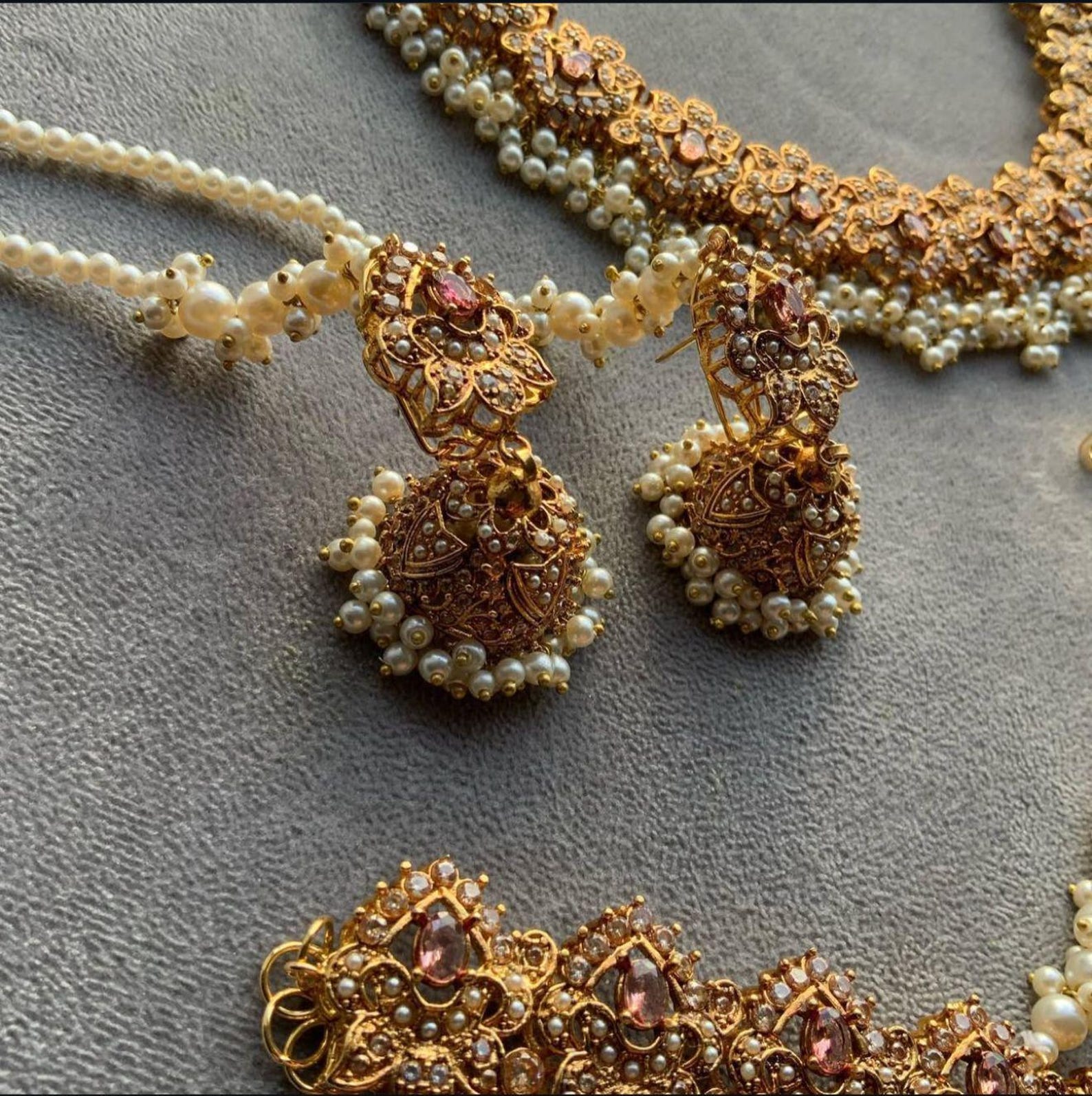 Pakistani Handmade Gold-plated Bridal Necklace With Heavy Jhumky Teeka ...