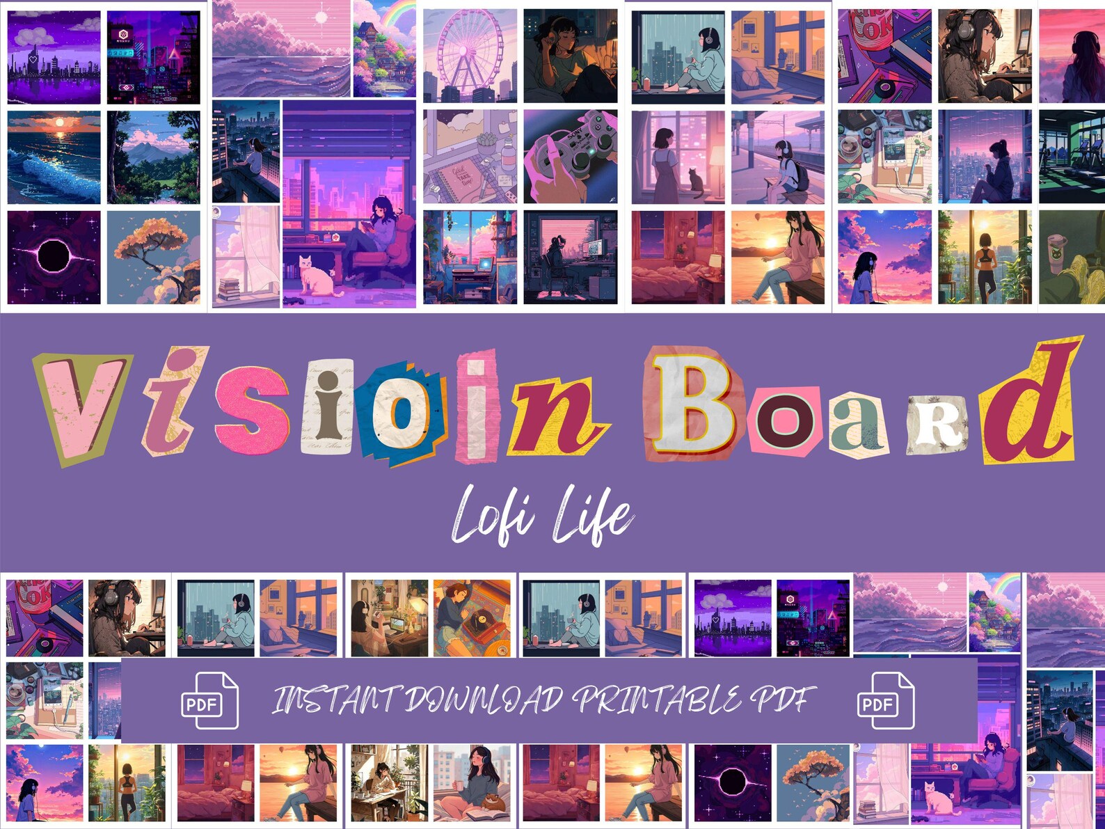 Lo-fi Vision Board Kit: Digital Download, Lo-fi Lifestyle, Anime, (PDF ...