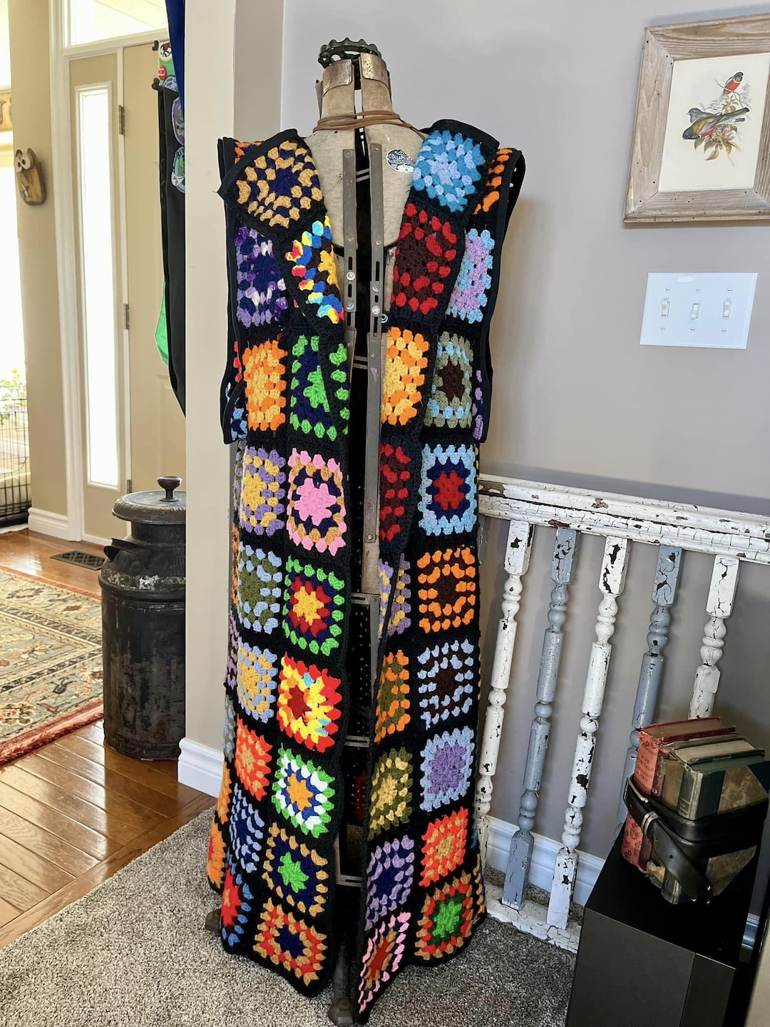 Upcycled Vintage Granny Square Long Vest Duster One Size - Etsy