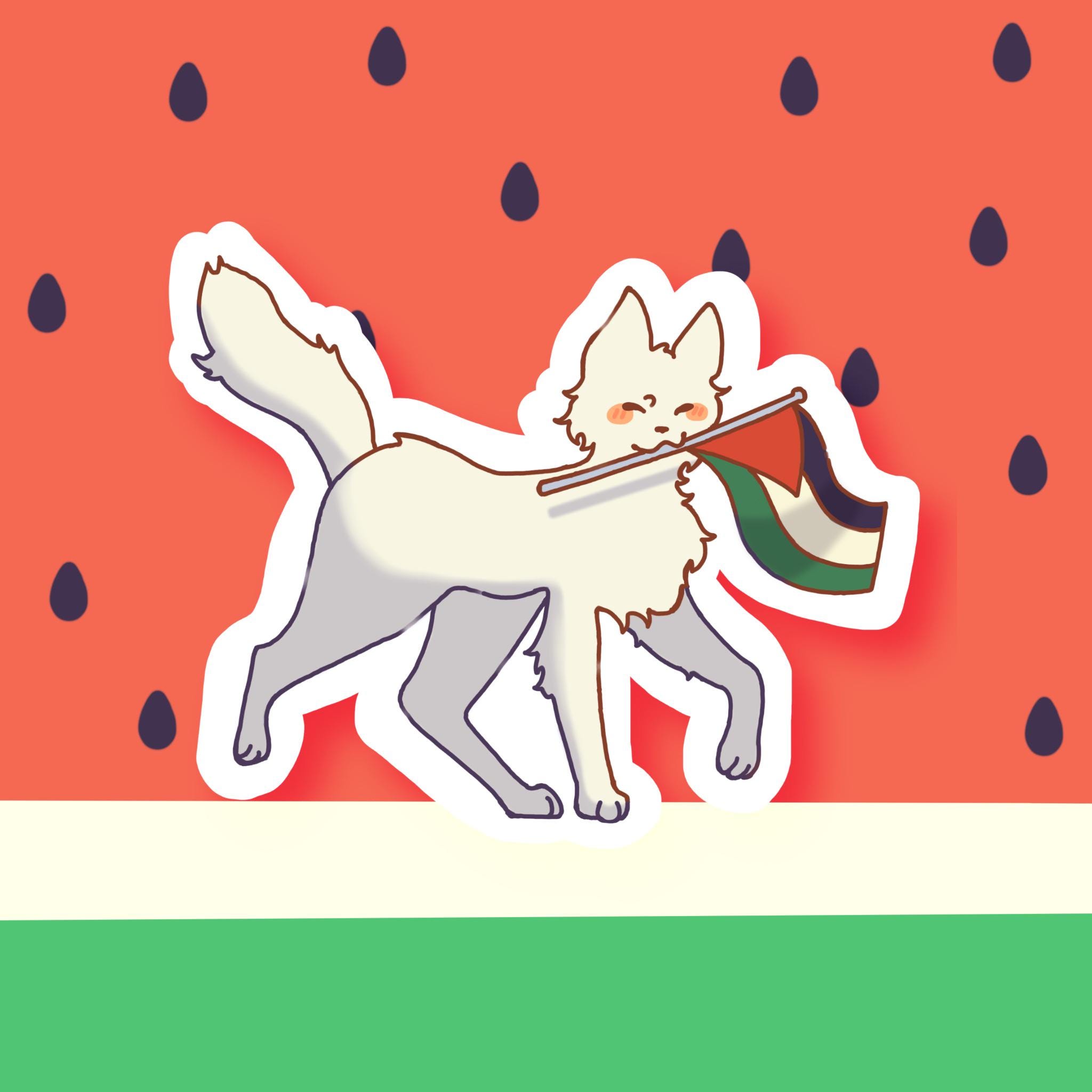 Palestine Cat Stickers | Weatherproof Vinyl Glossy Sticker-cute Water ...