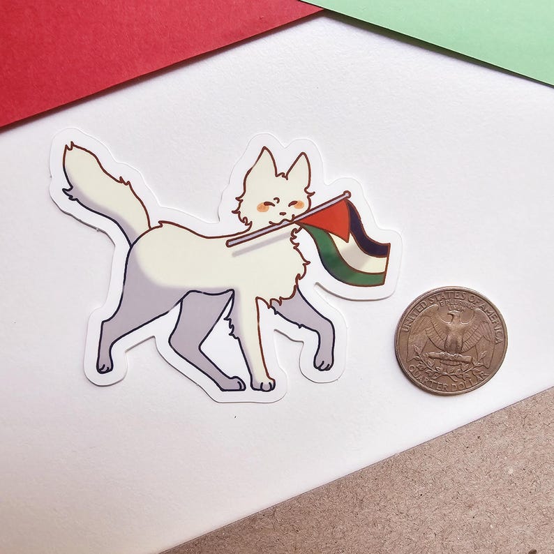 Palestine Cat Stickers | Weatherproof Vinyl Glossy Sticker-cute Water ...