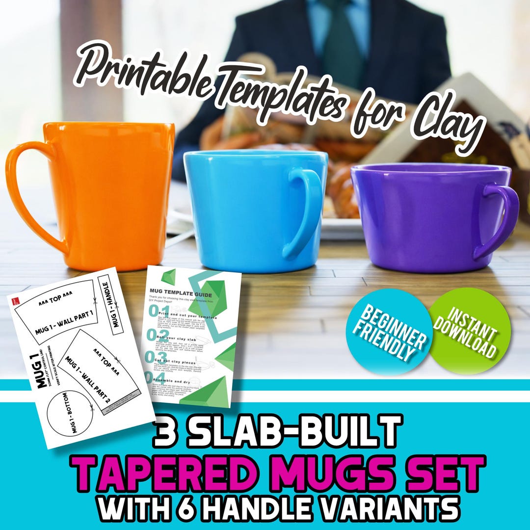 Tapered Mugs Printable Pottery Template Set for Clay Slab | 3 Ceramic ...