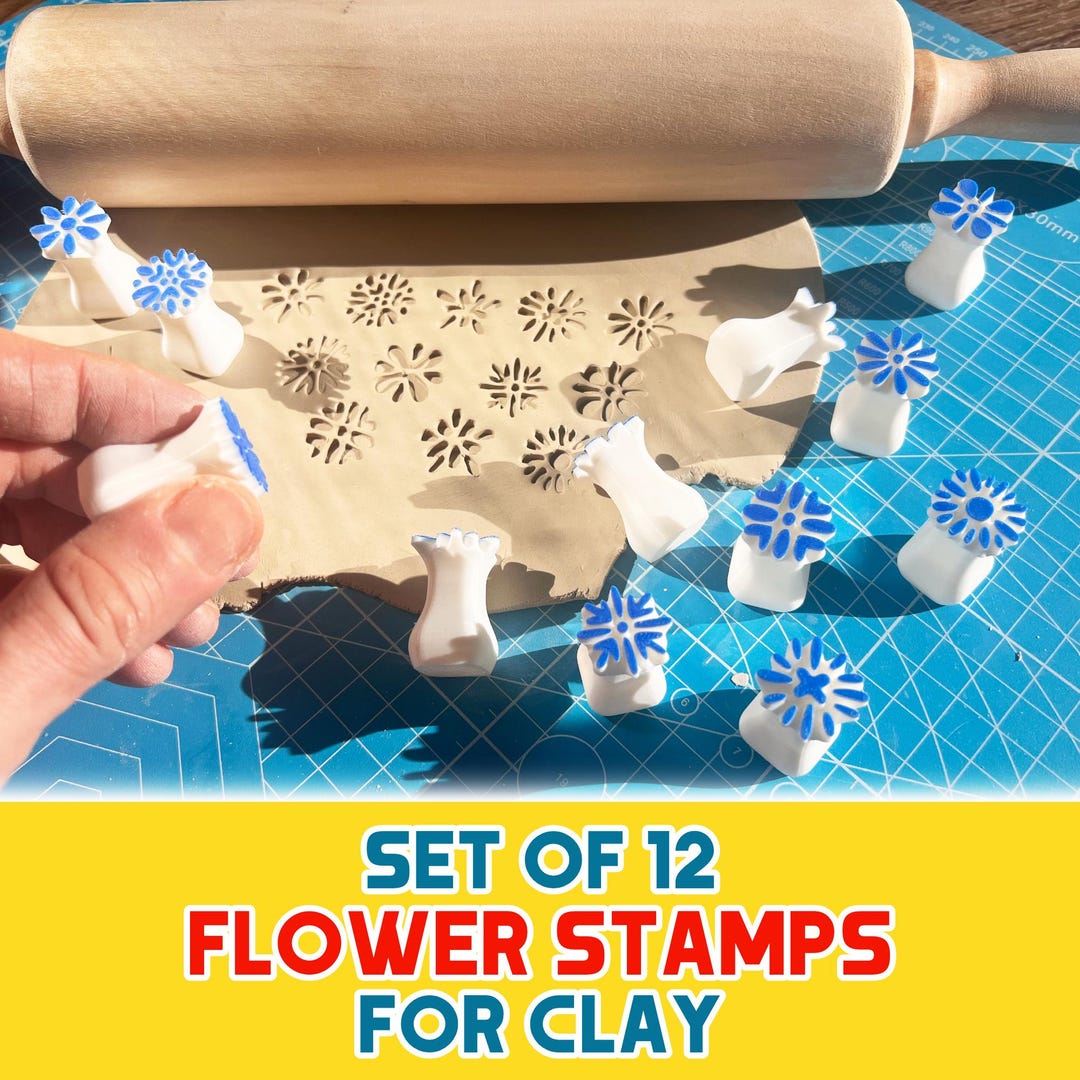 Flower Stamps Kit for Pottery, 12 Pcs 20mm Stamps for Clay, Tools for ...