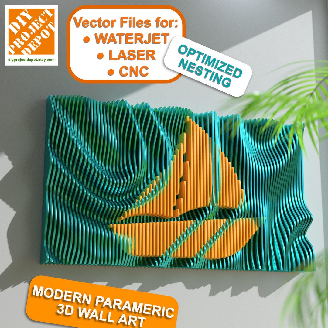 Sailboat Parametric Wall Art for CNC or Laser, Premium 3D Design, Optimized Nesting, Decor for ...