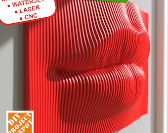 Lips Parametric Wall Art for CNC or Laser, 3D Lips, Optimized Nesting ...