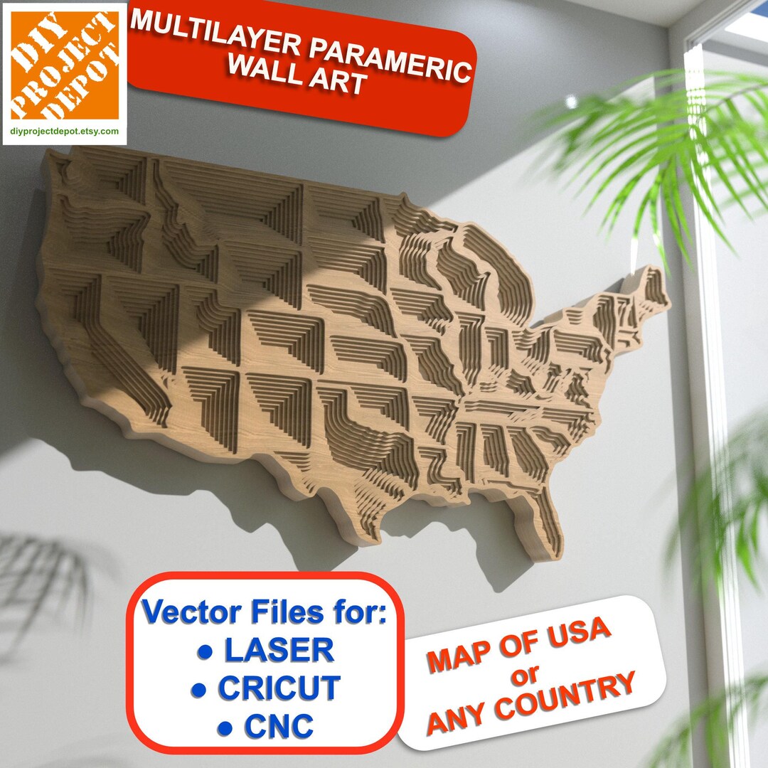 Map of USA Parametric 3D Wall Art, Map of United States or Any Contry ...