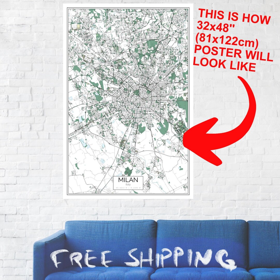 Minimalist Milan Map Poster, Stylish Wall Art Design for Travelers ...