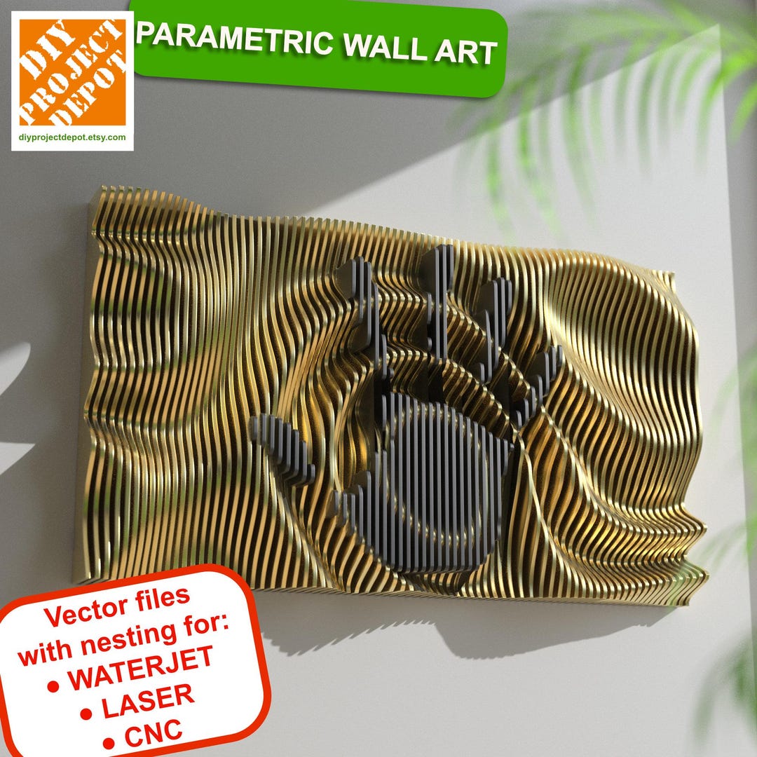 Hand Parametric Wall Art for CNC or Laser, Handprint and Waves ...
