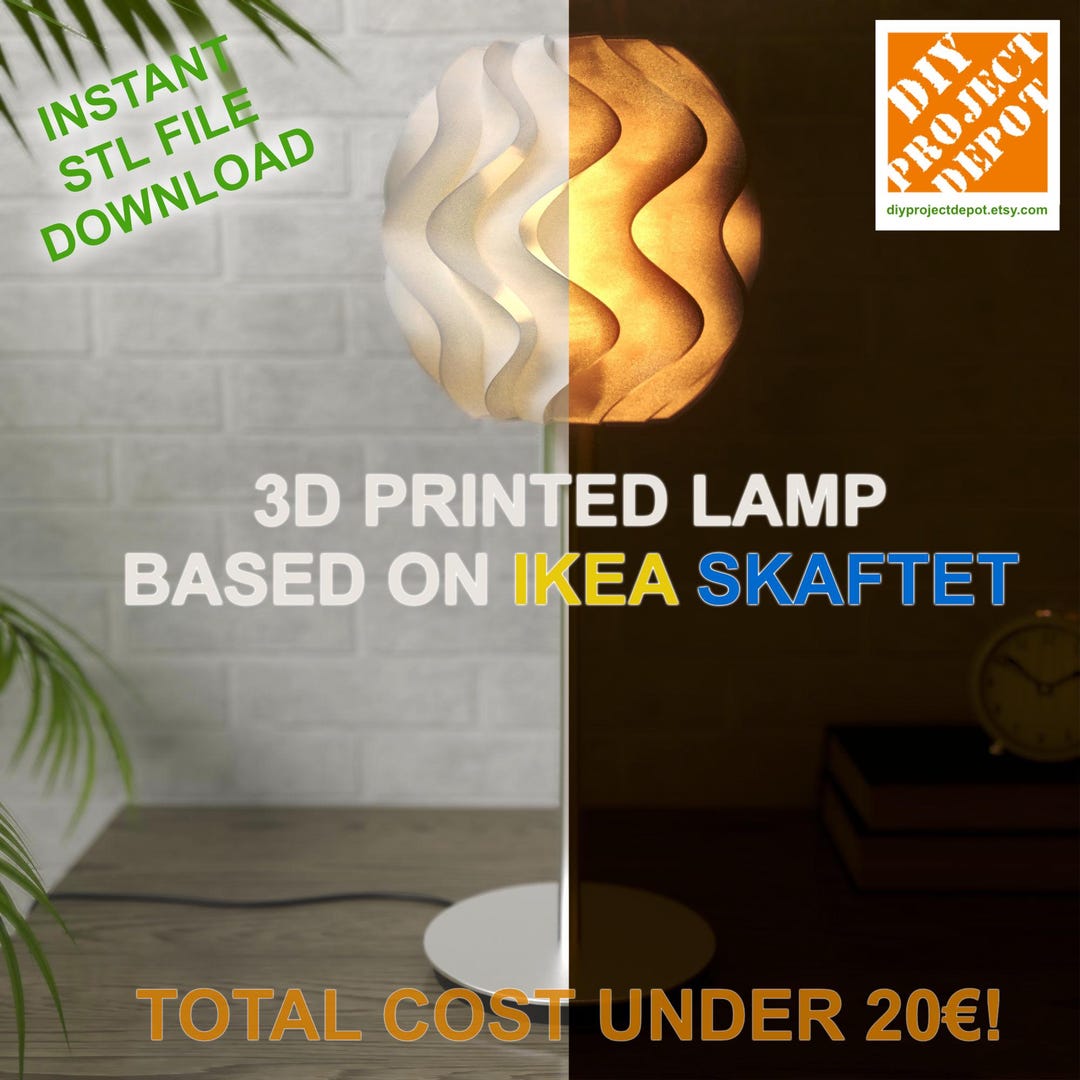 3D Printed Wavy Lamp STL File | Ikea SKAFTET Lampshade Mod | DIY Lamp ...