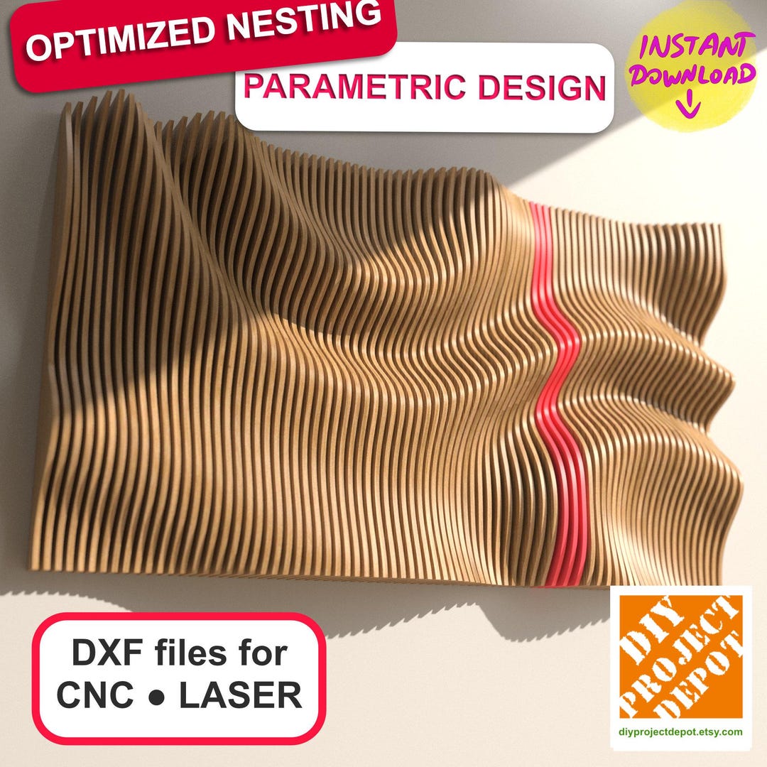 Parametric 3D Wall Art for CNC or Laser, Abstract Waves, Optimized ...