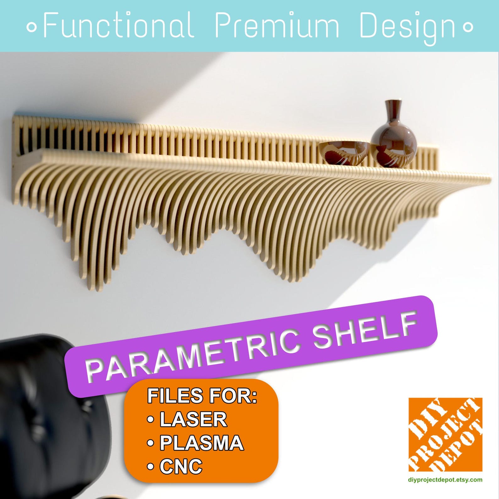 Parametric Shelf, Files for CNC or Laser Cutter, Modern Wavy Layered 3D ...