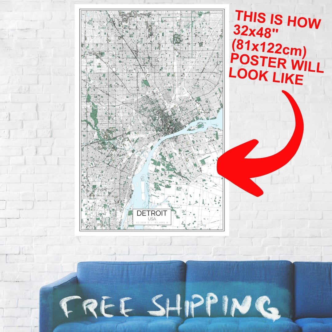 Modern Detroit Map Poster, Photo-quality Minimal Wall Art for Travelers ...