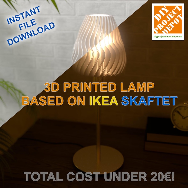 3D Printed Wavy Lamp STL File | Ikea SKAFTET Lampshade Mod | DIY Lamp ...