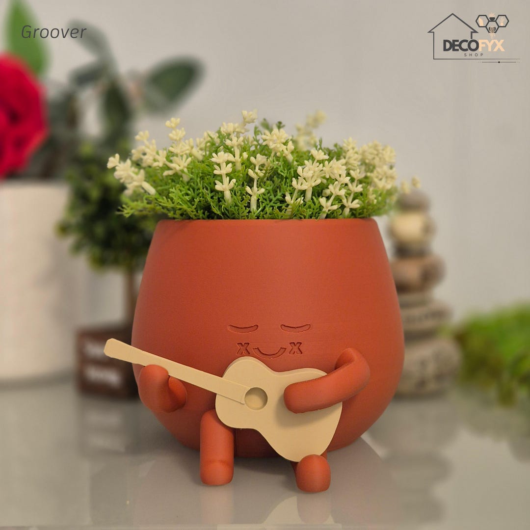 Cute Guitarist Face Planter, Unique 3D Printed Plant Pot, Whimsical ...