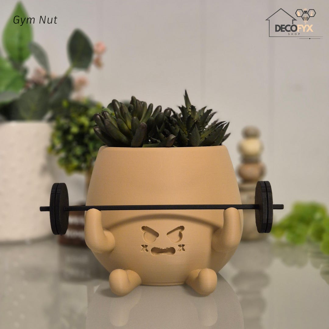 Gym Themed Face Planter, Fitness Themed Desk Pot Plants, 3D Printed ...
